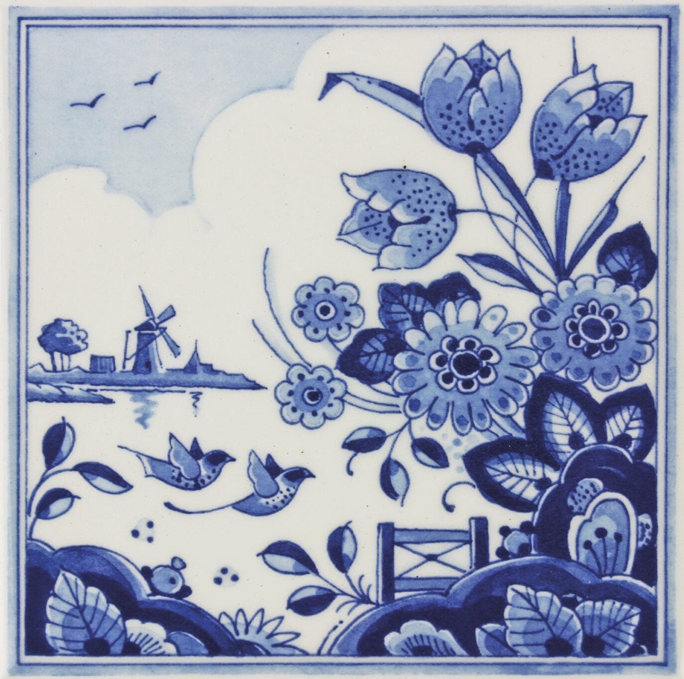 Royal Delft Blue TWO Handmade Tiles With Frame Tulips & Dutch - Etsy