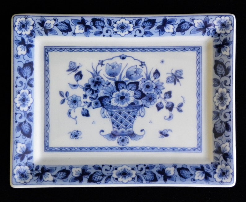 Royal Delft Blue Handmade Blueware Plate With Flower Basket | Etsy