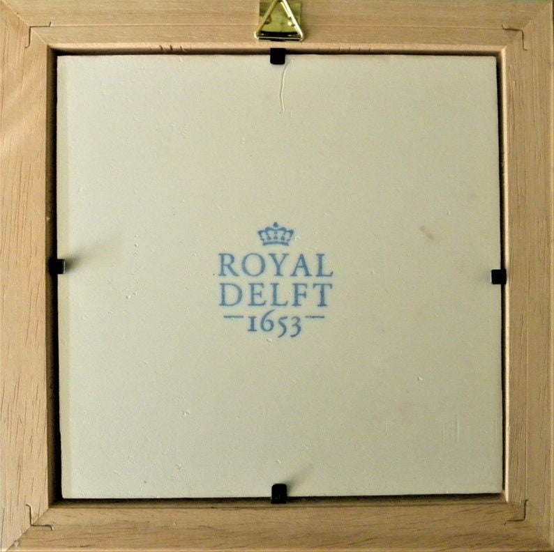 Royal Delft Blue TWO Handmade Tiles With Frame Tulips & Dutch - Etsy