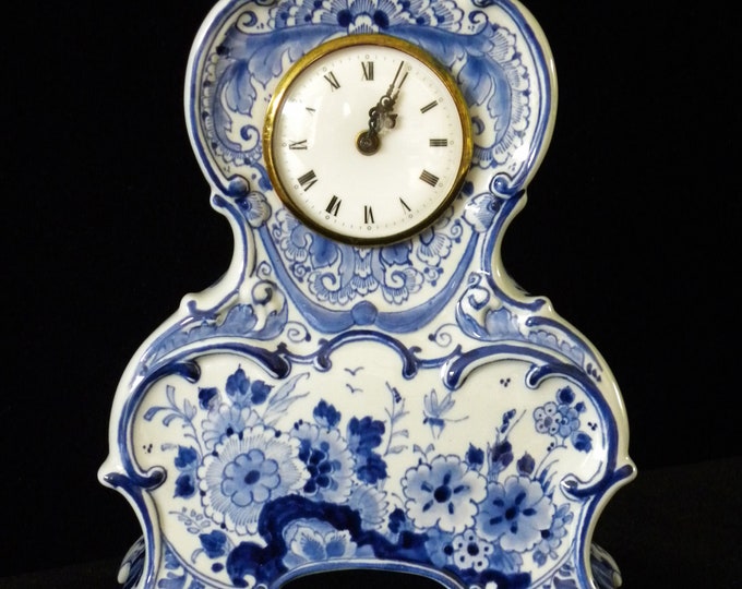 Royal Delft Blue (1968) Handpainted Manual Clock W. Floral Decor ...