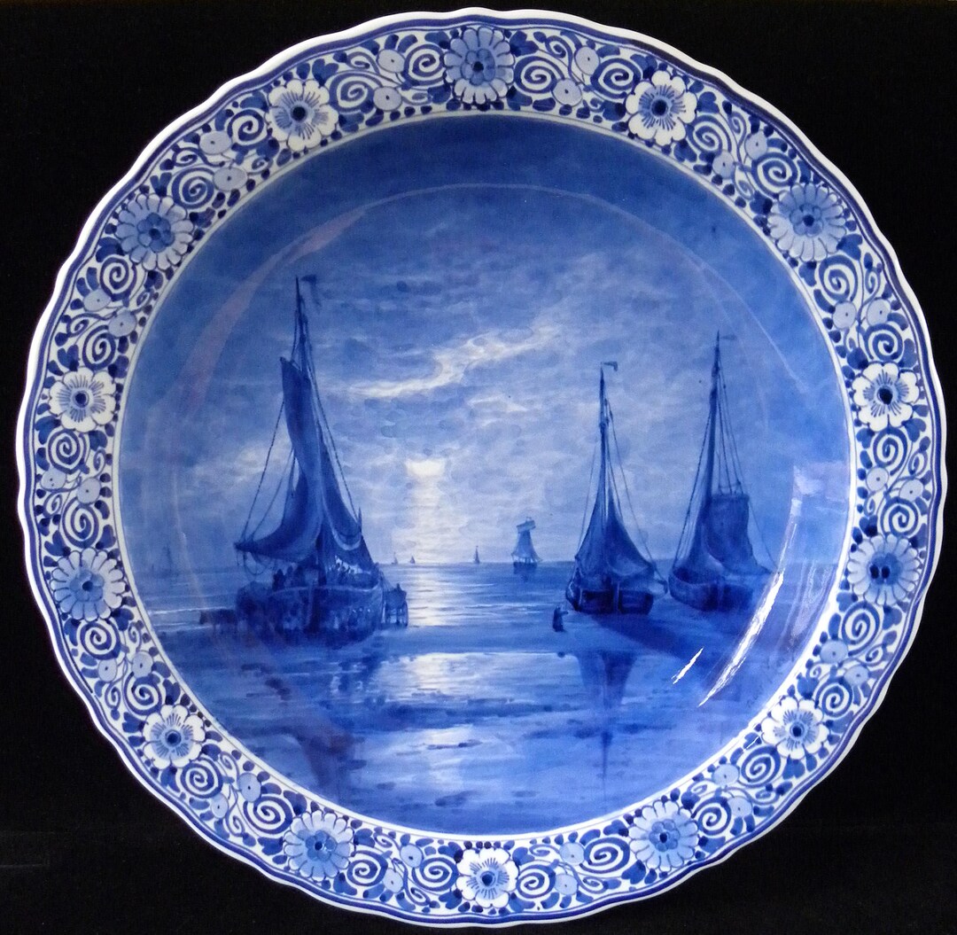 Royal Delft Blue (1974) VERY LARGE Handpainted Plate (razer, Charger ...