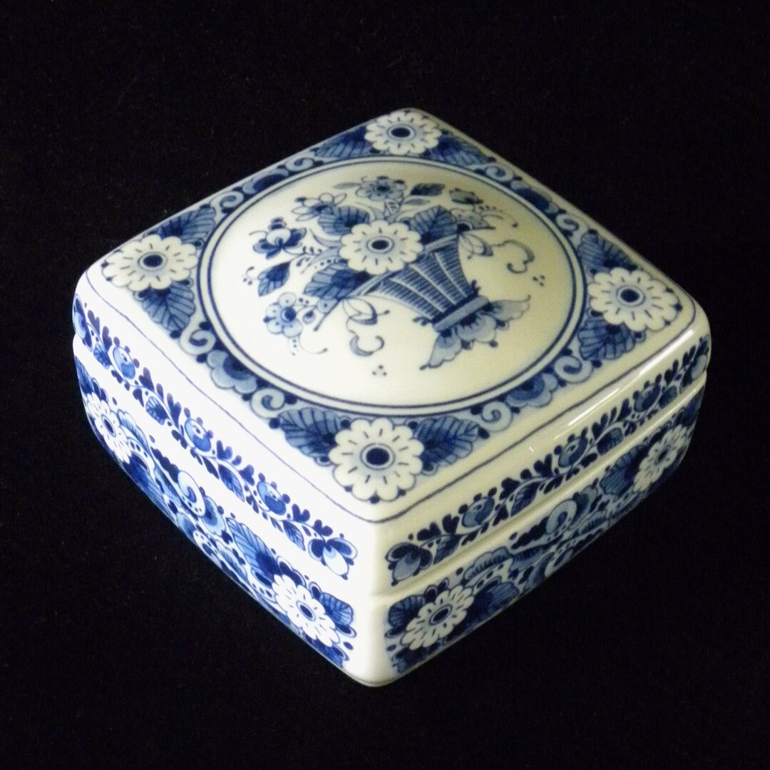 Royal Delft Blue Handmade Square Table Box With Floral - Etsy