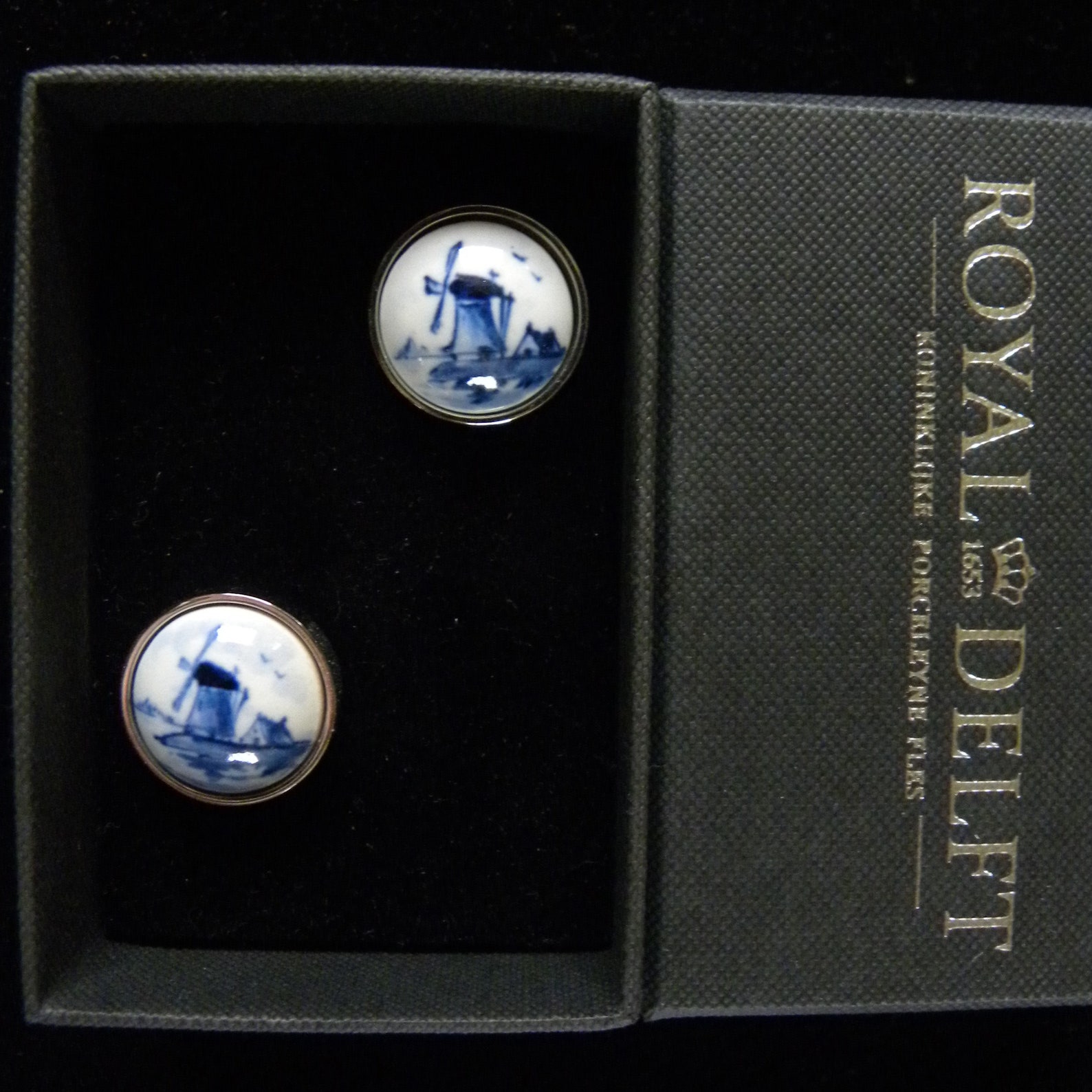 Royal Delft Blue Handpainted Cufflinks Round Windmill - Etsy