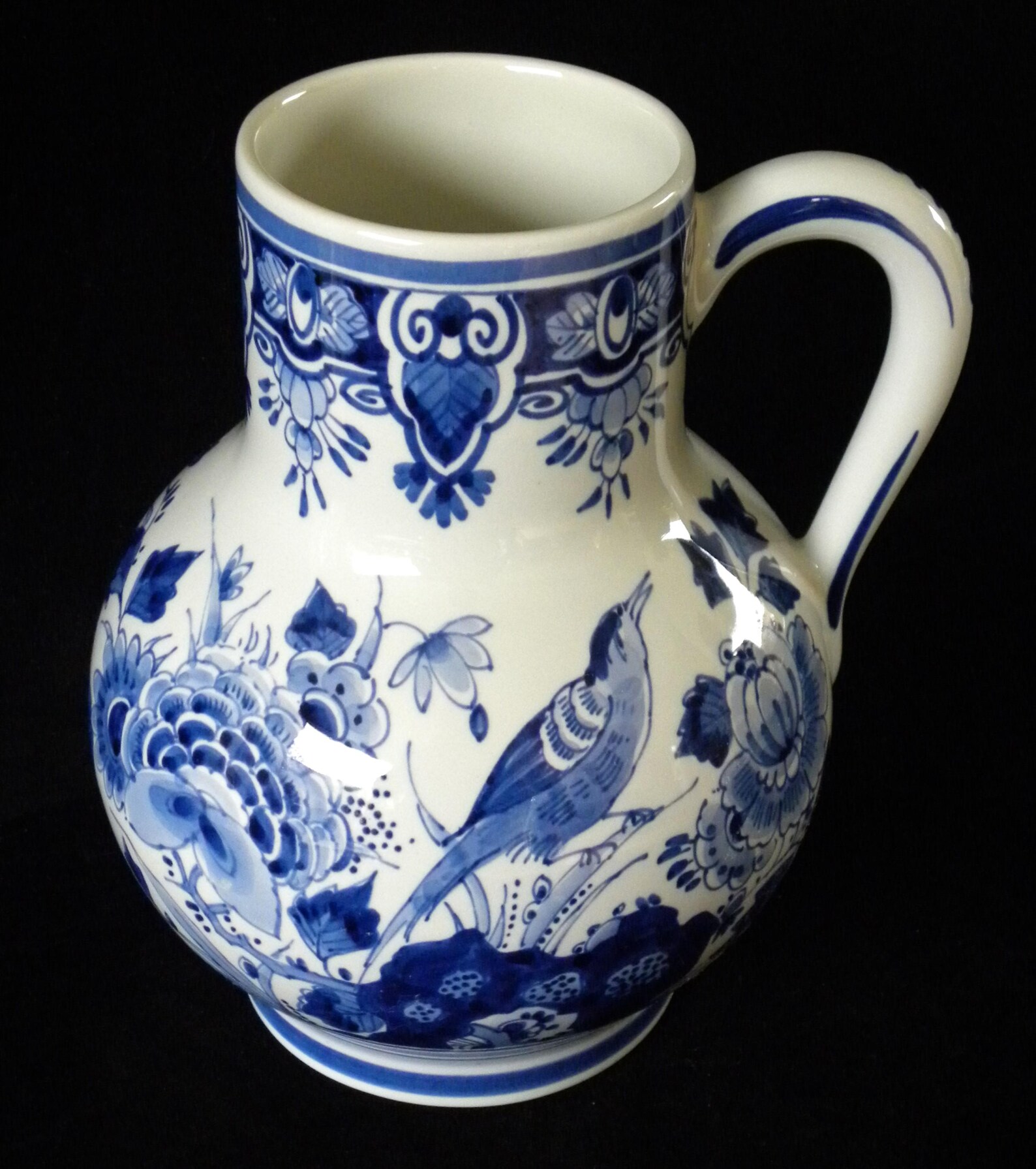 Royal Delft Blue (1991) Large Handpainted Jug With Bird and Floral ...
