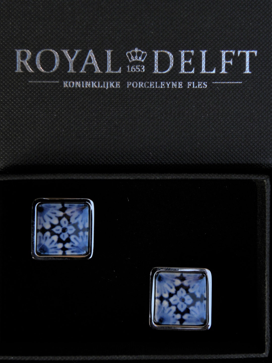 Royal Delft Blue Handpainted Cufflinks Square Floral Design porceleyne ...