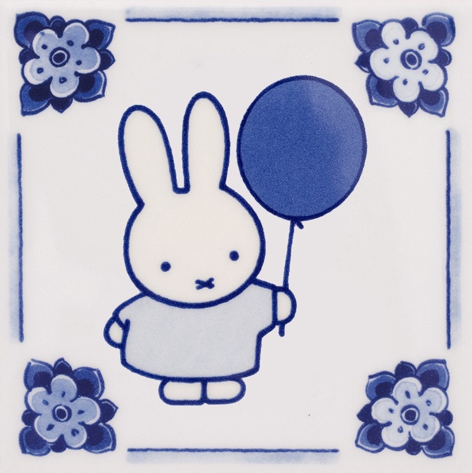 Royal Delft Blue TWO Handmade Tiles With Frame Miffy Balloon & - Etsy