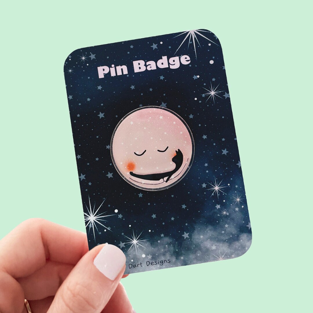 Cat on Moon Acrylic Pin Badge: Lunar Cat Lover Gift - Etsy