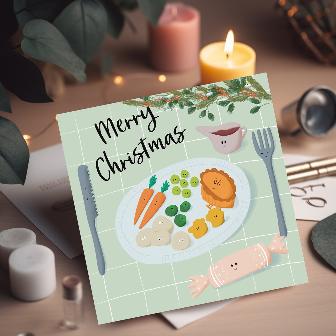 Christmas Dinner Christmas Card, Food Art Card, Blank Inside, FREE UK ...