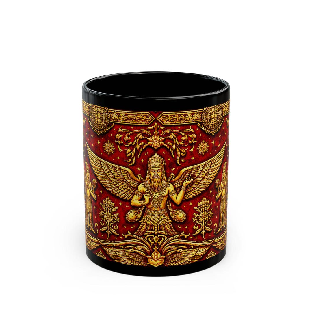 Anunnaki Sumerian God Mug | Ancient Mesopotamian Art Coffee Cup | Red ...