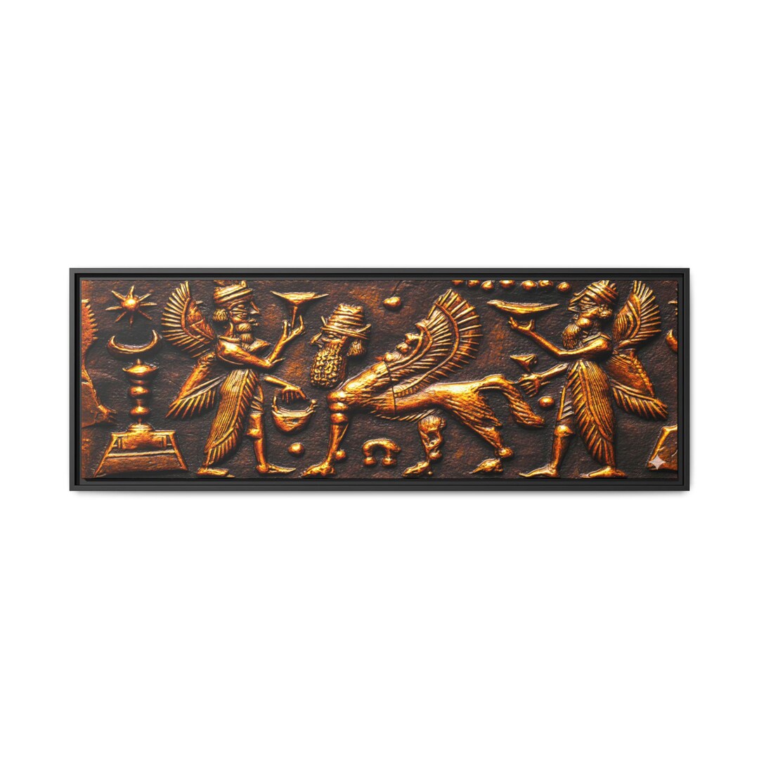 The Apkallu Framed Canvas, Ancient Assyrian Relief Carving Wall Art ...