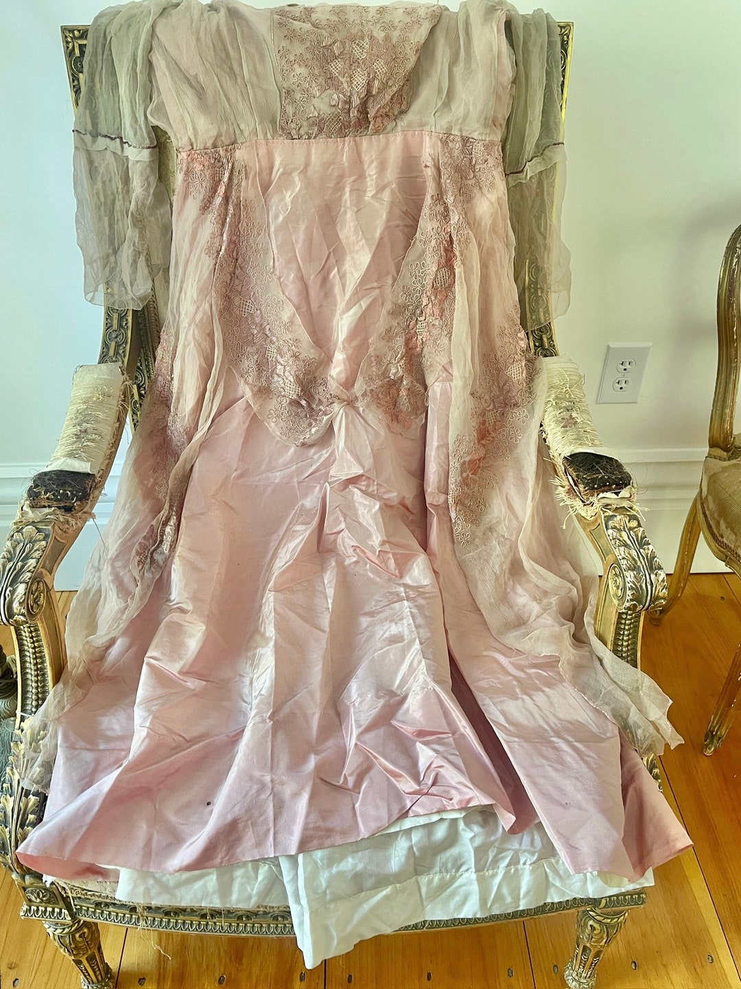Stunning RARE Victorian Dusky Pink Silk Tafetta Gauze Tulle Lace ...