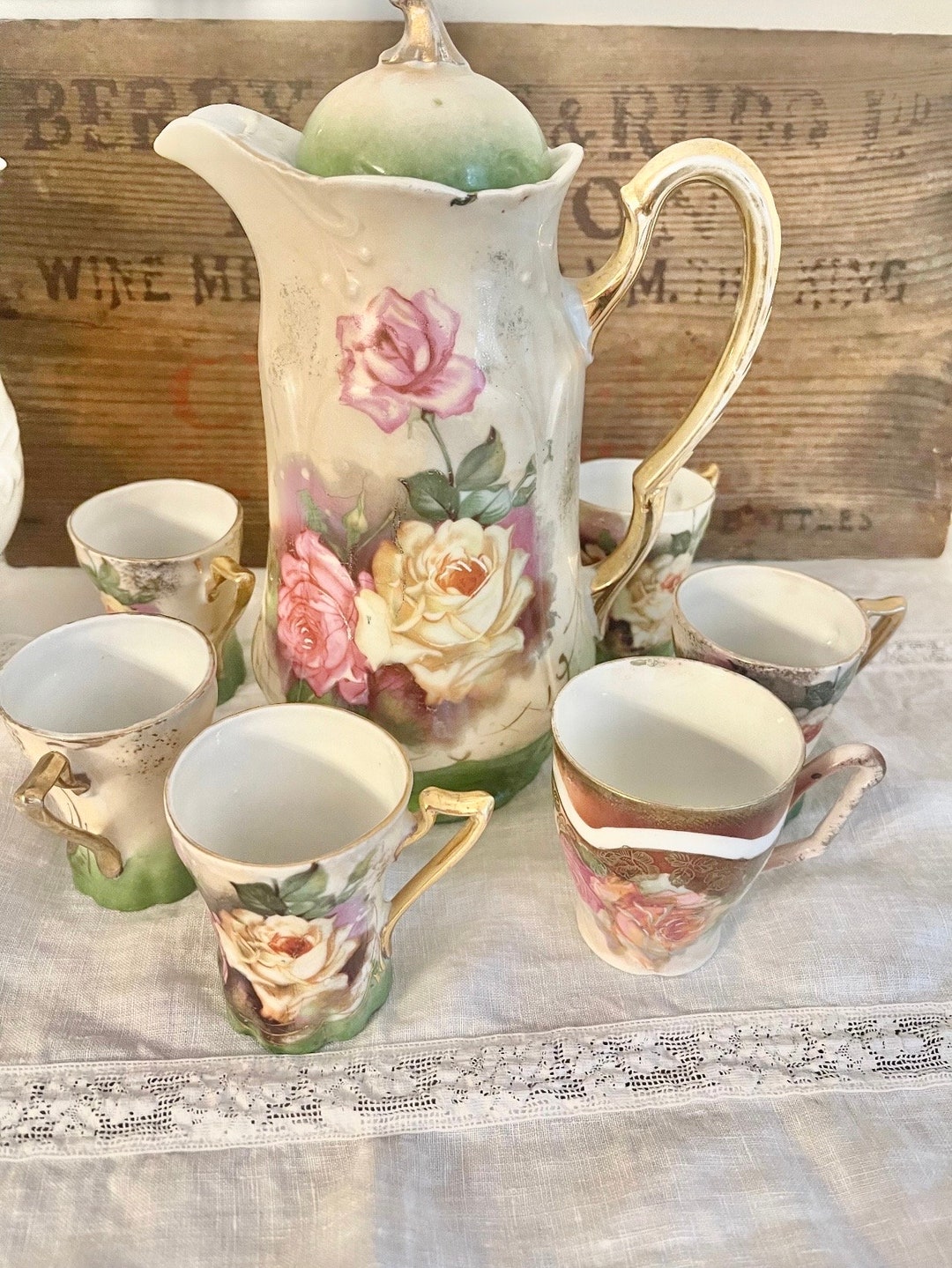 Sooo Gorgeous Rare Vintage Hand Painted Coffee Pot Set 7 Peices Old ...
