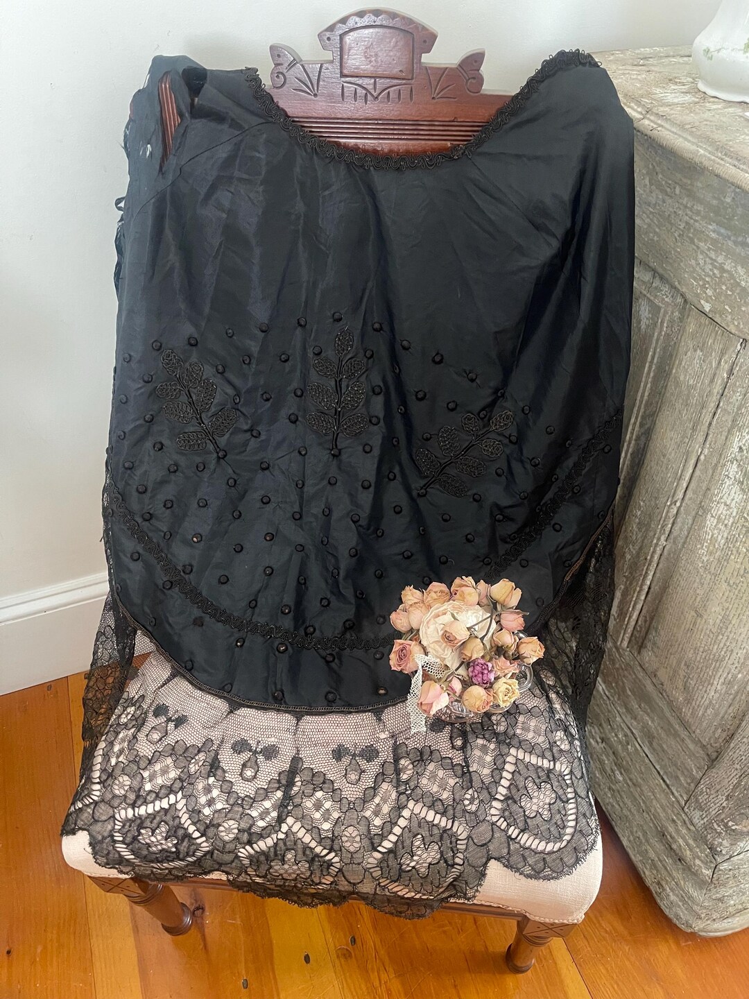 Rate!! C 1830 's Hand Made Mourning Shawl With Hair Piece Incredible ...
