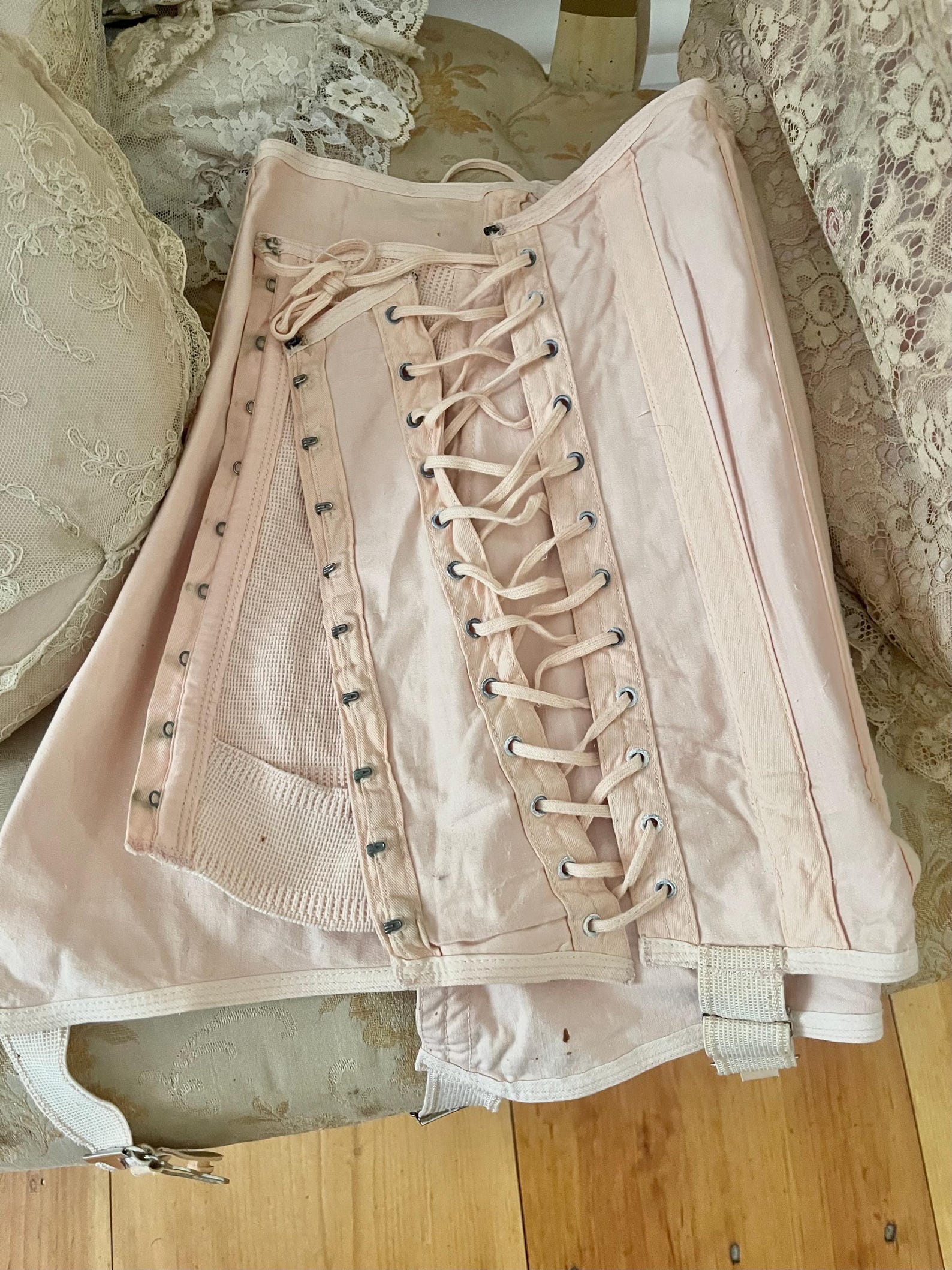 Beautiful!! Vintage 1950's French Pale Pink Complete Corset Girdle ...