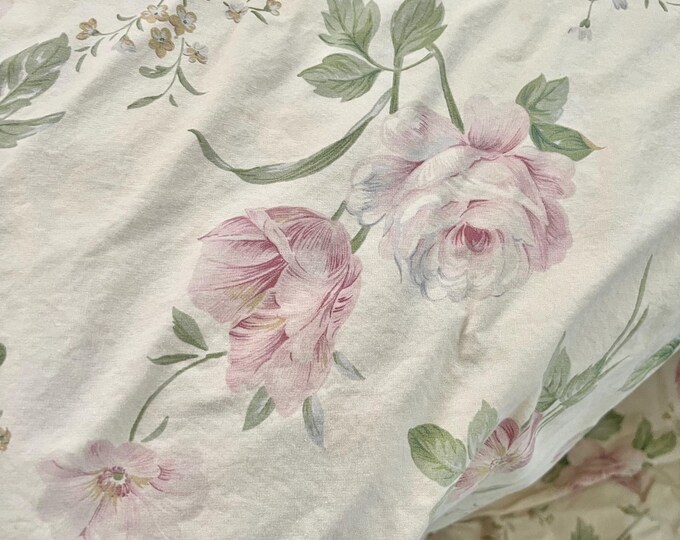 Lovely Vintage Laura Ashley Queen 100% Cotton Bed Sheet Big Pink Roses ...