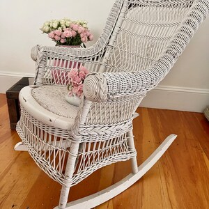 Old True Vintage Shabby Chic White Wicker Rocking Chair Perfect Indoor ...
