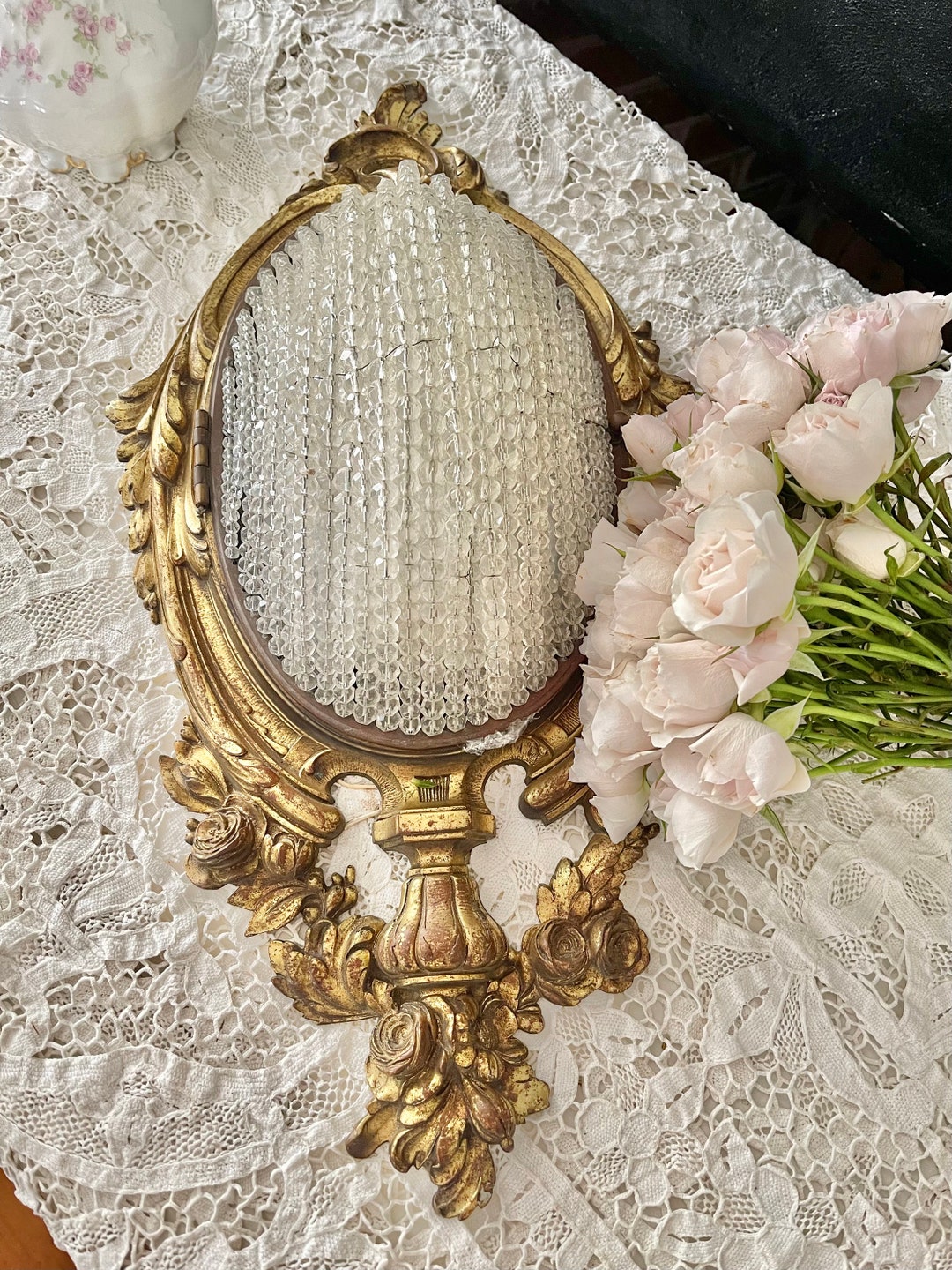 Incredibly Rare 1920s HUGE French Louis XV Beaded Crystal Barbola Wall ...