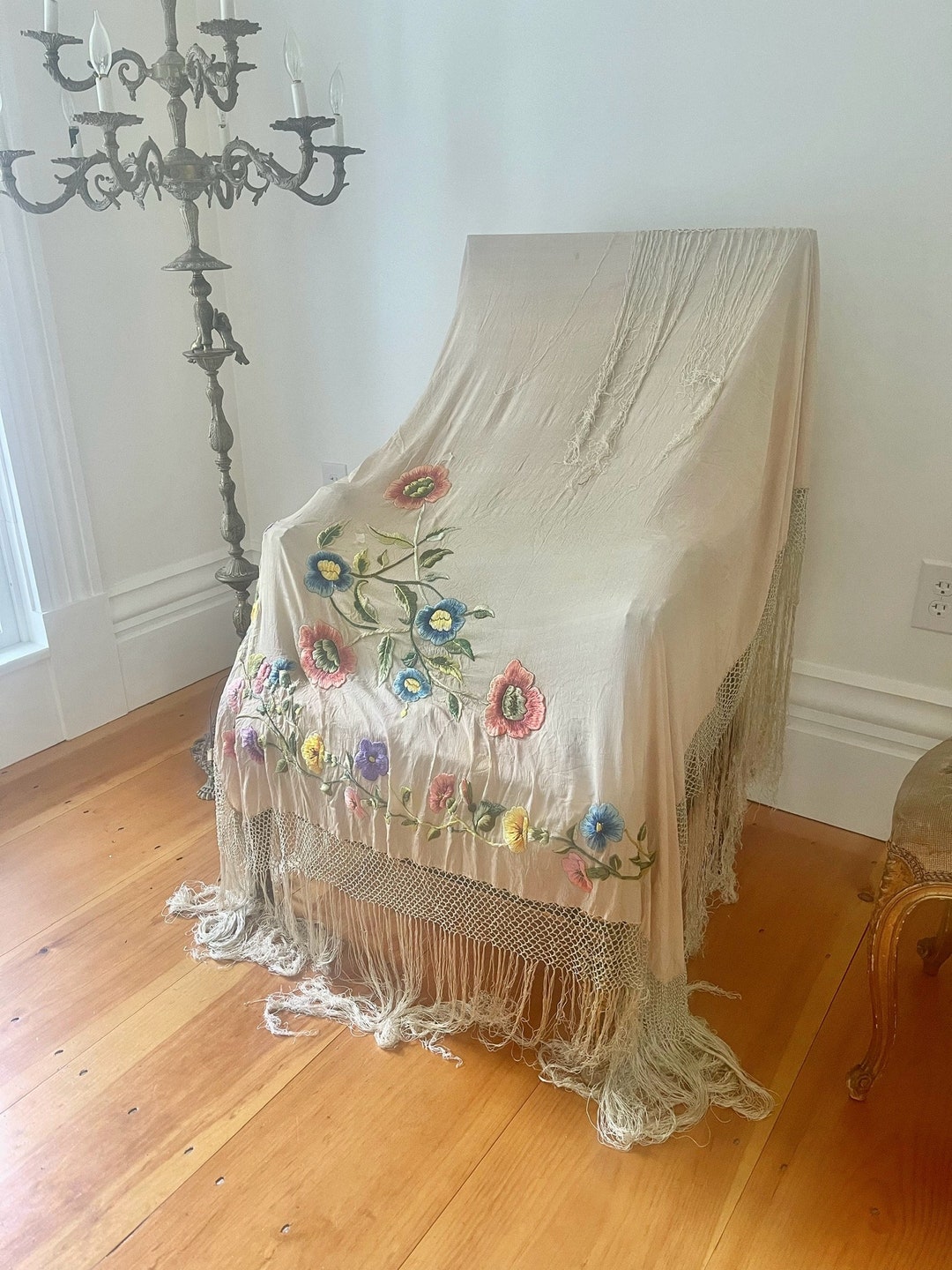 Large Early 19th Century French Throw - Stunning Collectible Silk Hand ...