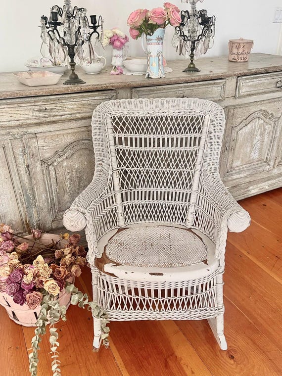 White wicker rocking chair store
