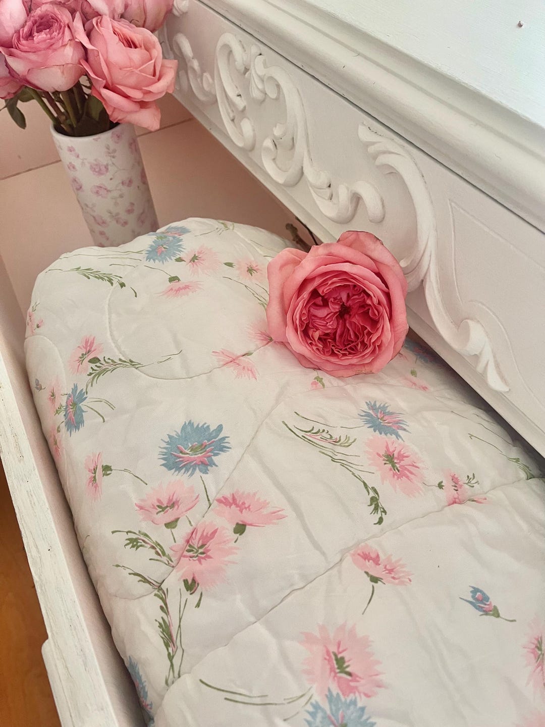Vintage Satin Double Shabby Quilt or terylene Sateen the Prettiest Pink ...
