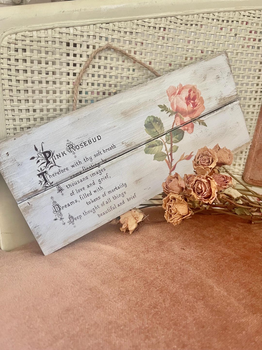 Lovely Hand Made Wood Sign pink Rosebud Poem Hand Painted Vintage on ...