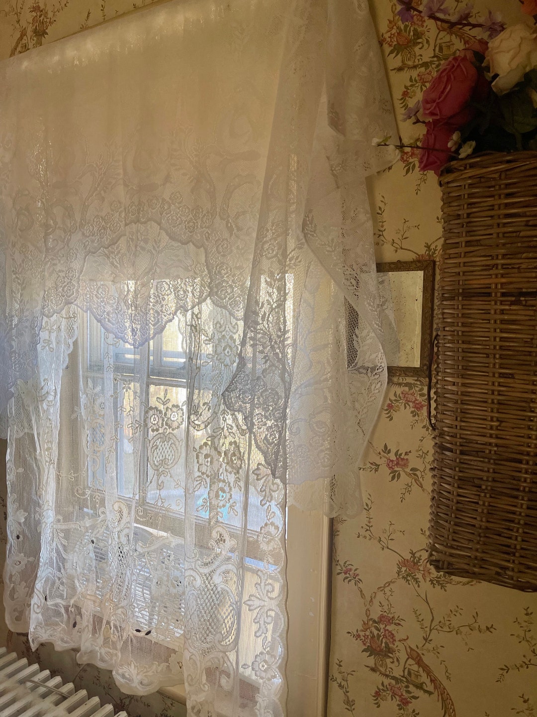 Rare Vintage Quaker Lace Balloon Festoon Valance Double Layered Swags ...