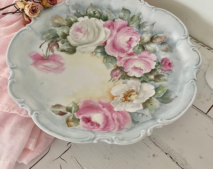 Gorgeous Vintage Hand Painted Large Pedestal Serving Ware Cake Plate ...