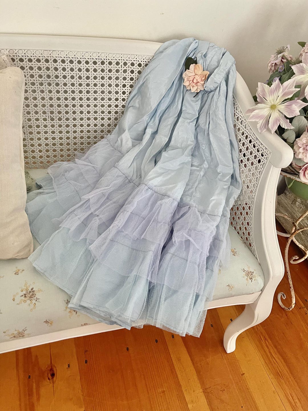 Rare 1940's Millennial Pale Teal Baby Blue Lavender Silk Tafetta Tulle ...