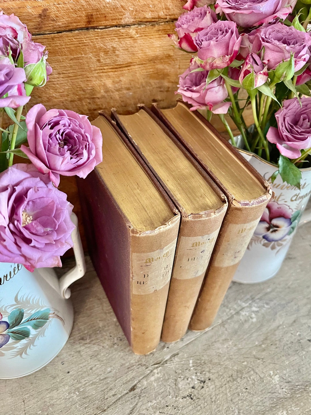 Rare Set of Three Antique Gorgeous Lavender Hard Backs European History ...
