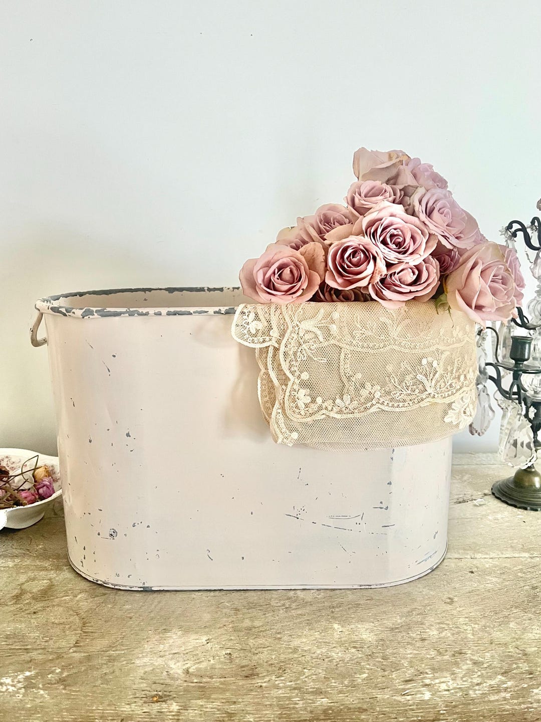 Large Vintage Galvanized Steel Coal Bin Pale Pink Chippy Shabby ...