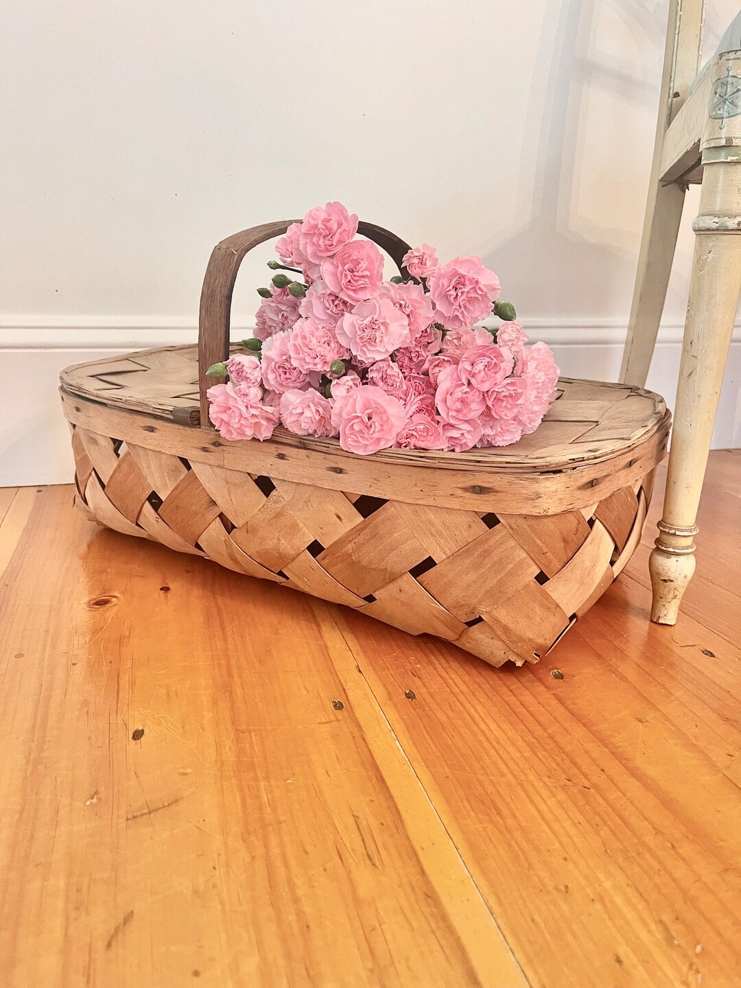 OLD Original Period Rare Farmhouse French Flip Top Basket With Doubled ...