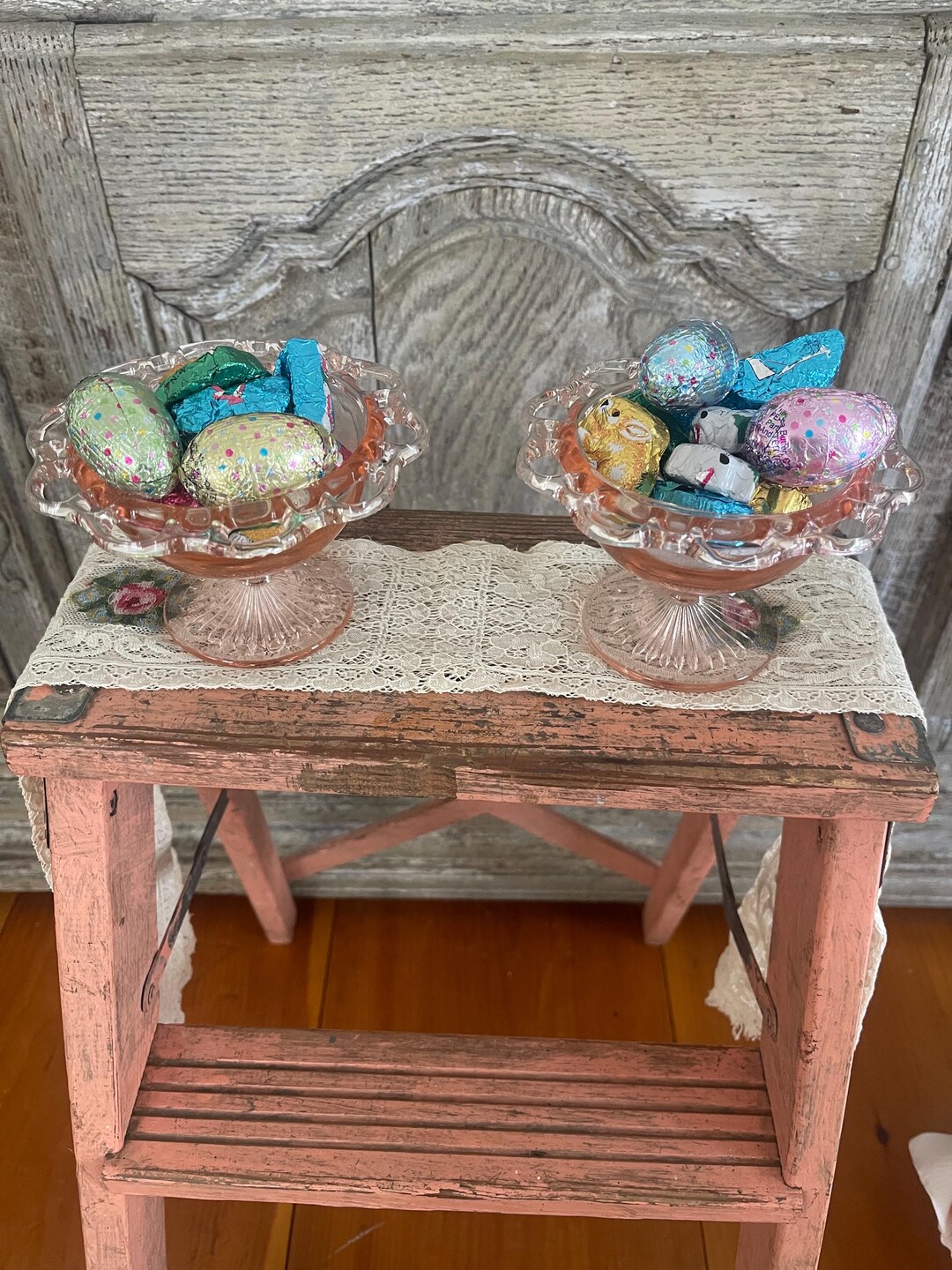 The Prettiest Pair of Light Pink Lattice Vintage Glass Candy Dishes - Etsy