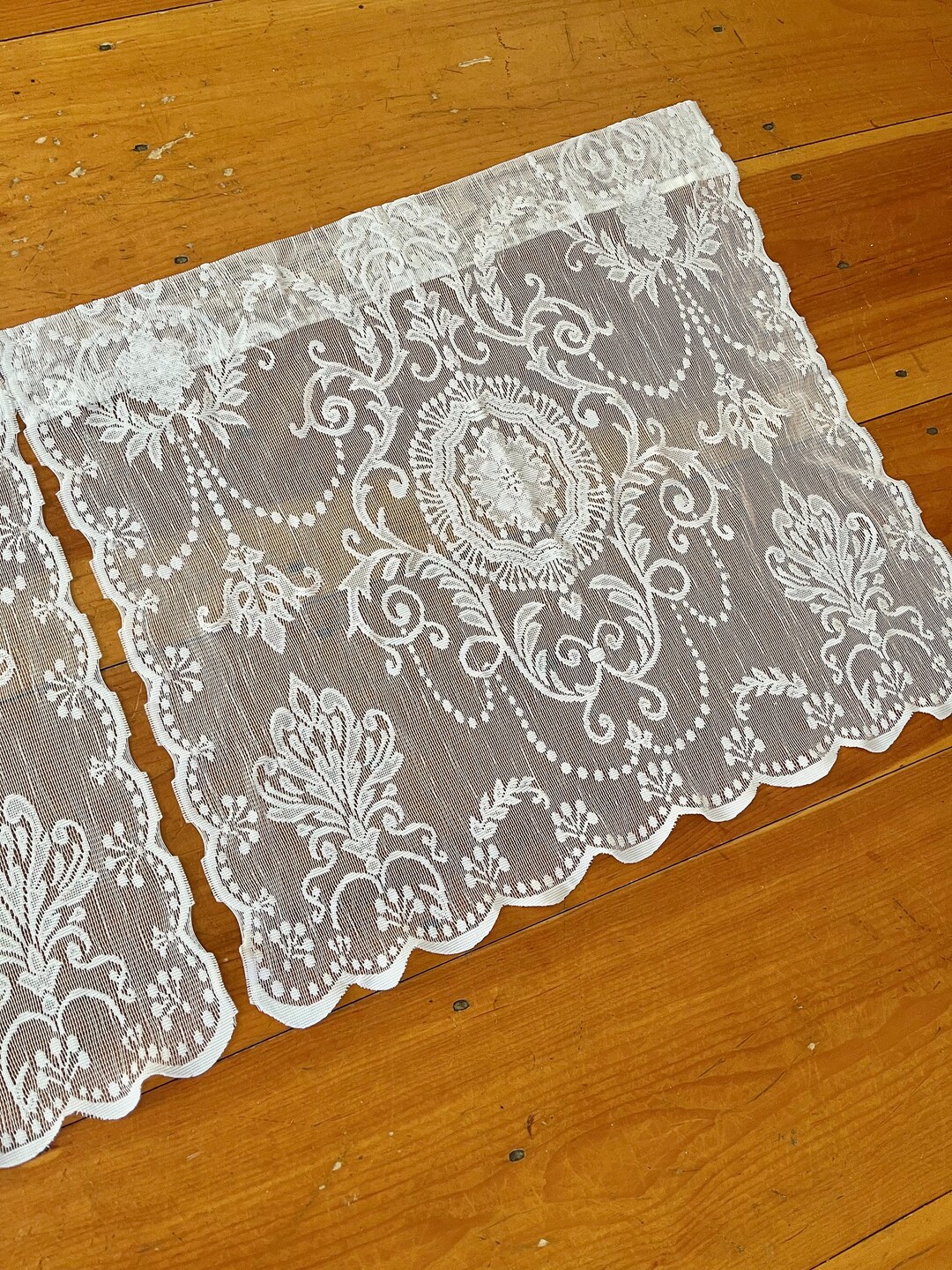 Soooo Pretty Shabby White Vintage Net Lace Cotton Blend Cafe Curtains ...