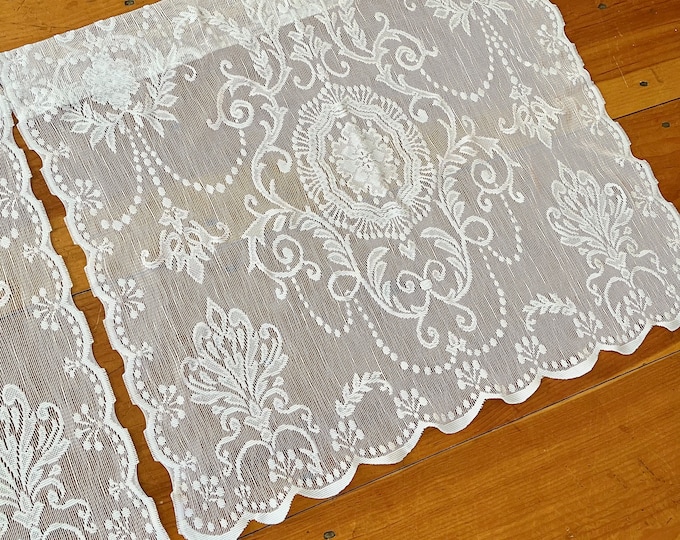 Soooo Pretty Shabby White Vintage Net Lace Cotton Blend Cafe Curtains ...