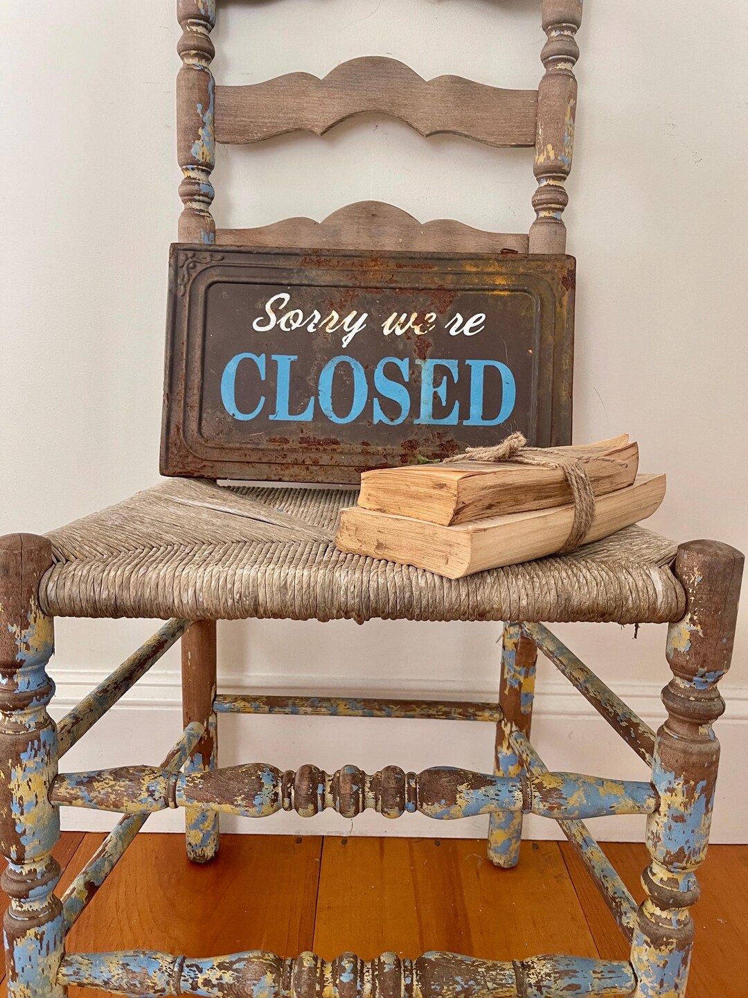 Salvaged 19th Century Punched Metal Sign "open" Reversed to "closed ...
