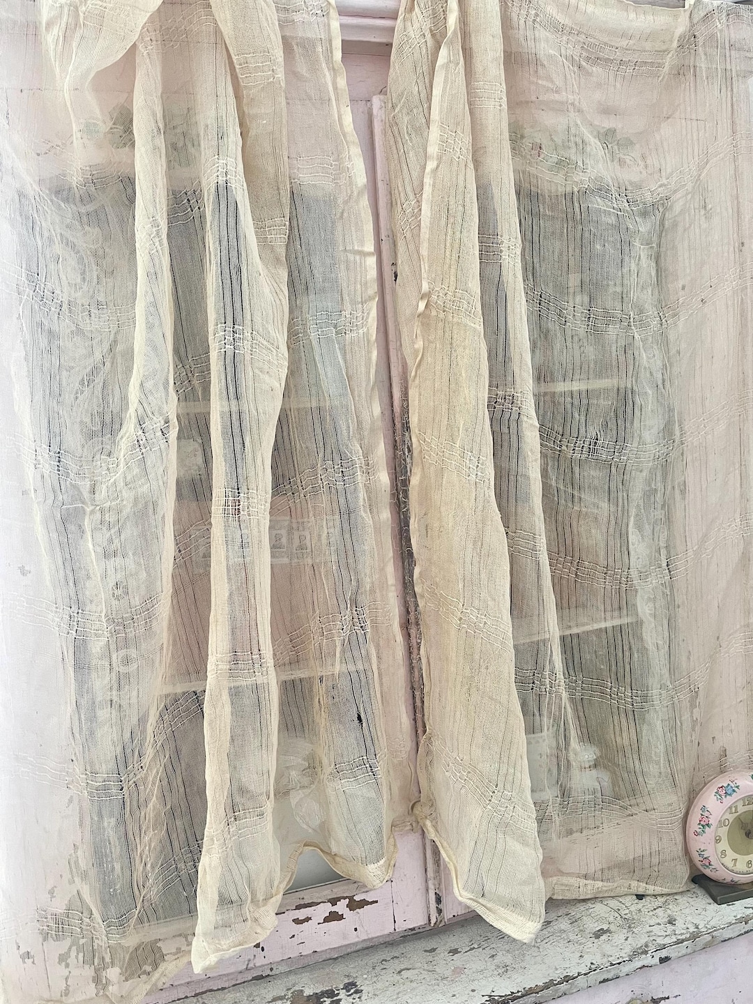 Lovely 1900-1920's Old True Gauze French Lace Curtain Panels / Cabinet ...