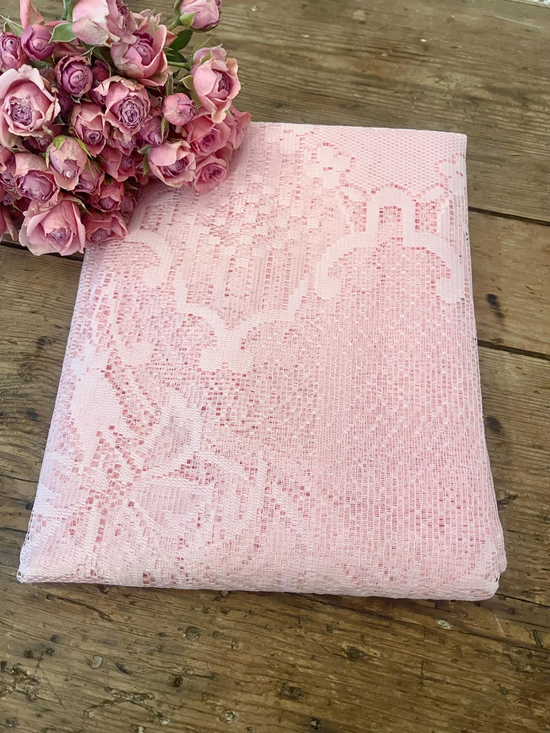 Lovely New Old Stock! Single Vintage Pink Lace Curtain or Door Panel ...