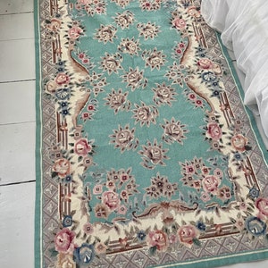 The Prettiest Shabby Chic Blue Hand Made Needlepoint Aubusson Rug Pink ...