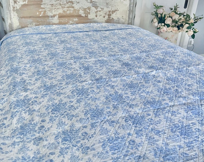 Beautiful Pure Cotton Blue Cabbage Rose Shabby Chic Quilt LARGE - Etsy