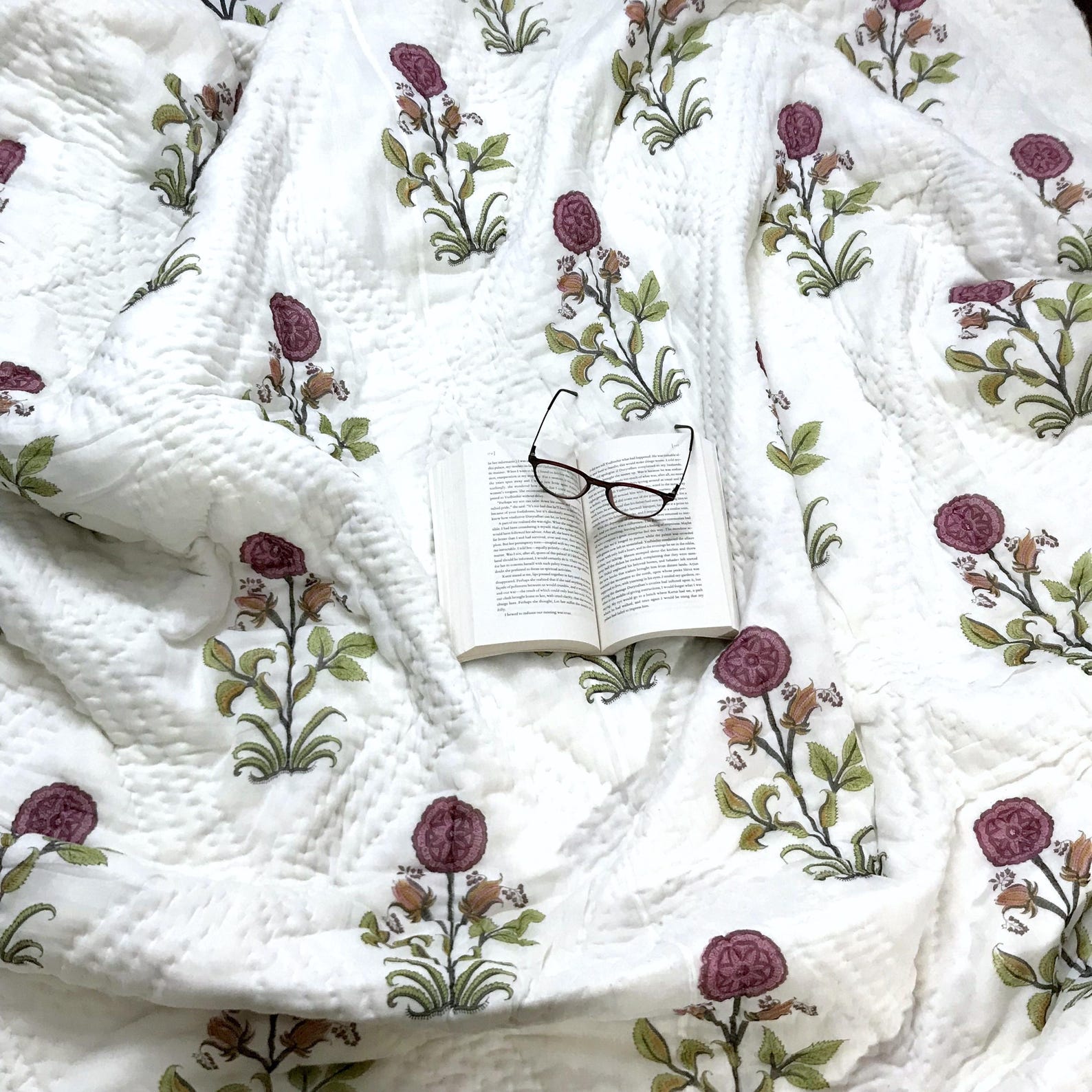 Luxury Pink Block Print Comforter Set, Handmade Floral Quilt ...