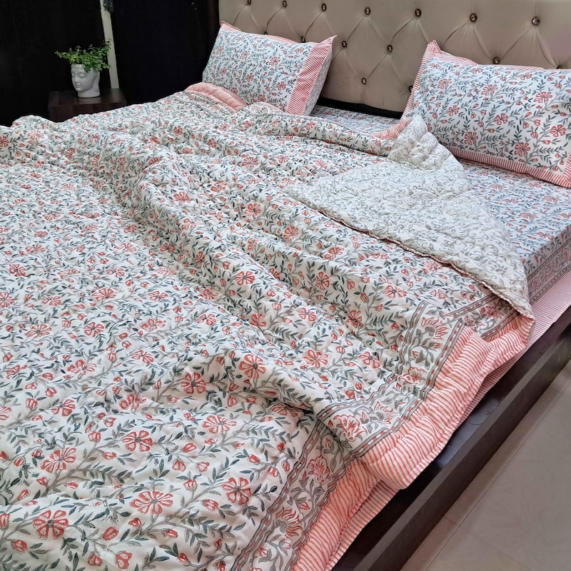 Block Print Indian Bedspread - Etsy