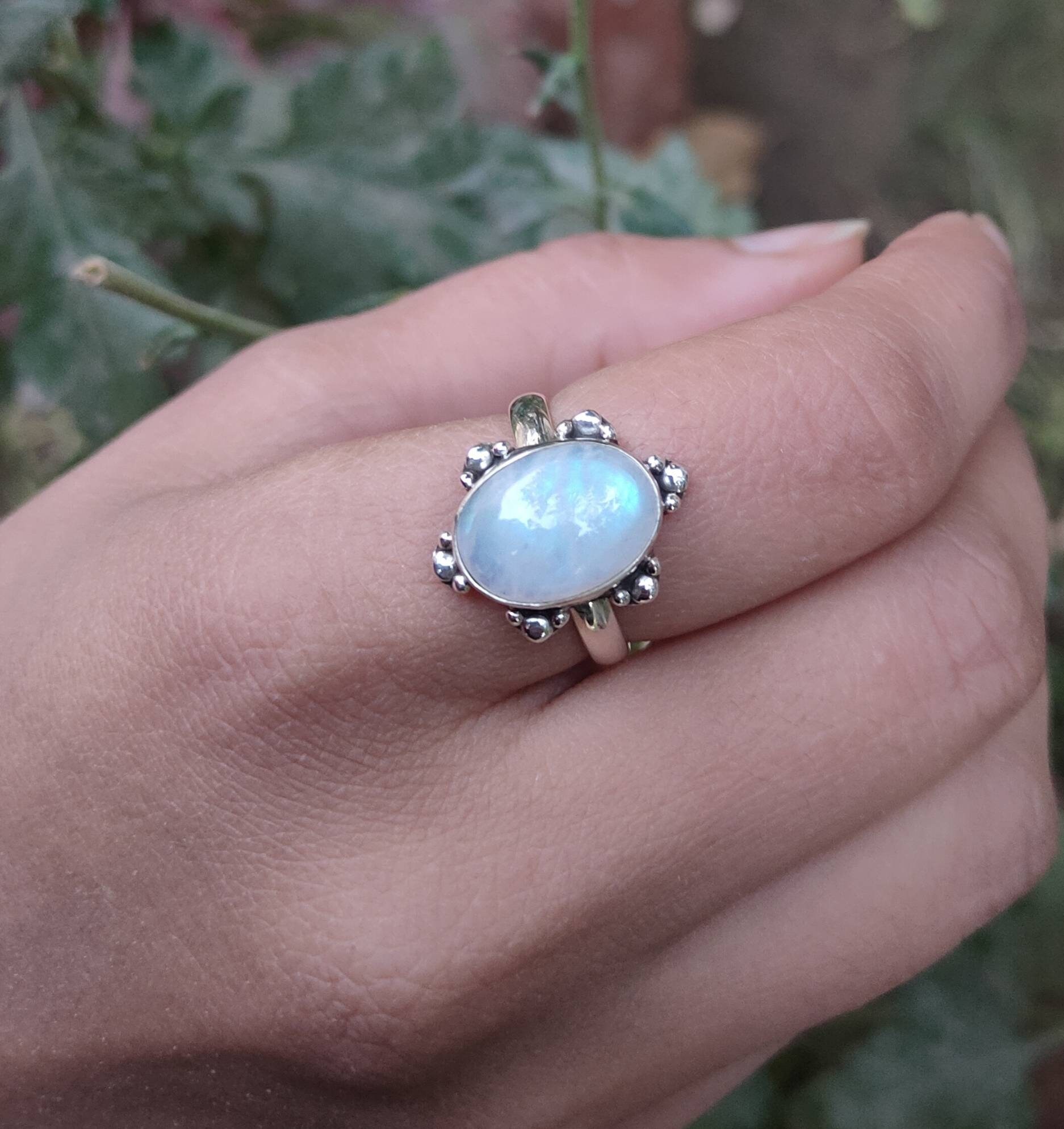 Genuine Moonstone Ring Sterling Silver Ring Rainbow | Etsy