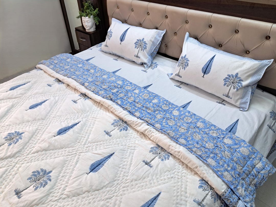 Super King Size Heavy Quilt Block Print Bohemian Floral Queen Quilt ...