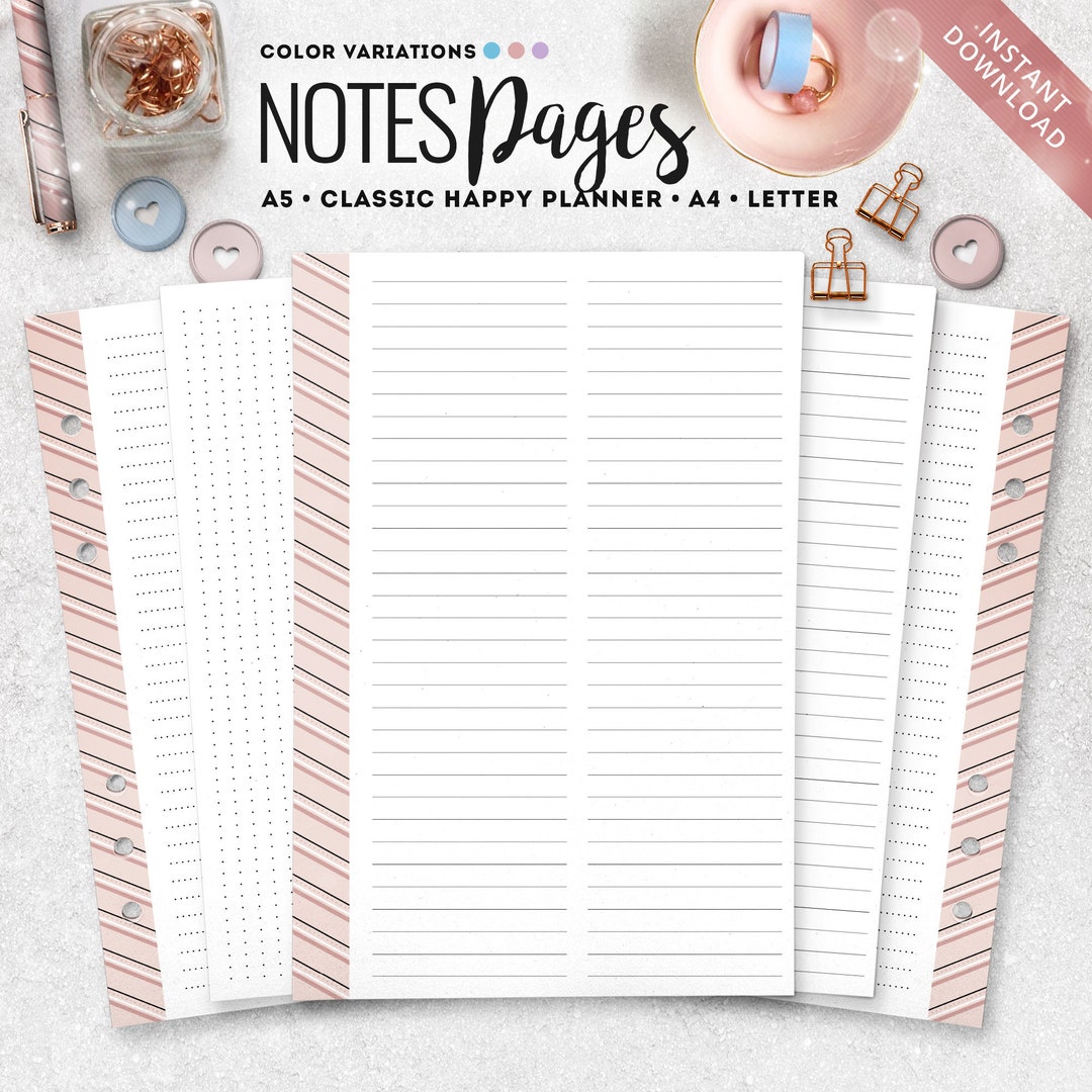 Printable Note Pages, A5 Dot Grid, A5 Lined Pages, Classic Happy ...