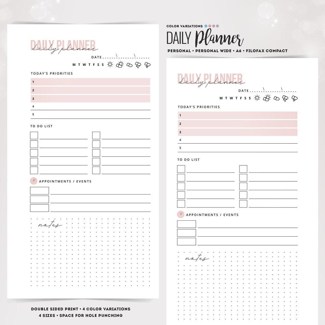 Personal Size Daily Planner A6 Daily Planner Personal Wide - Etsy
