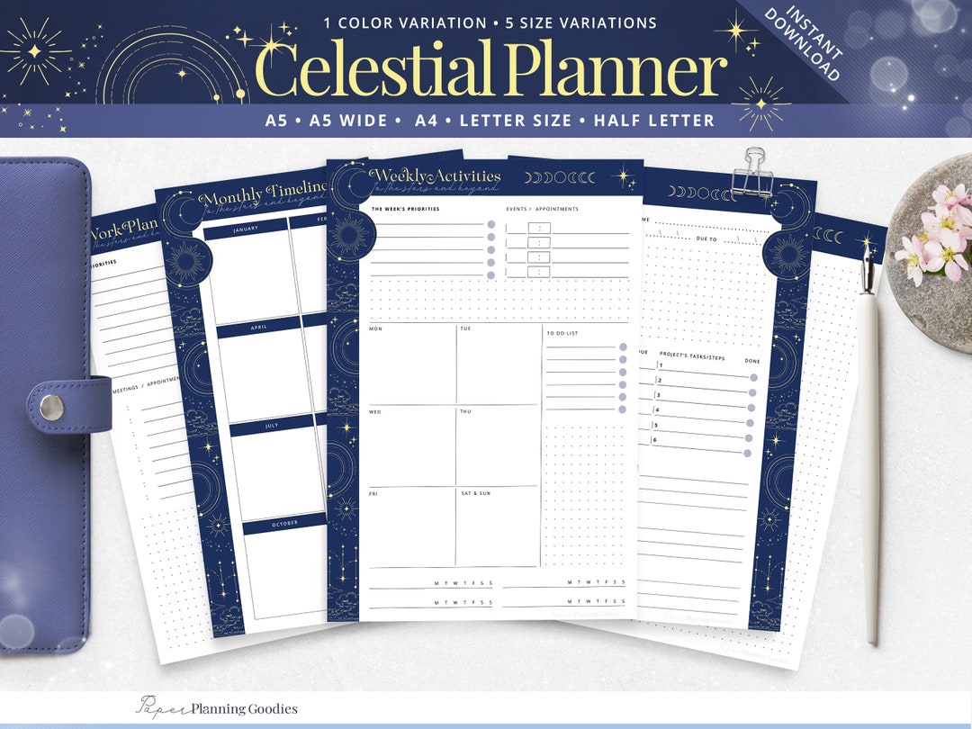 Undated Printable Bullet Journal Bundle Celestial Themed - Etsy