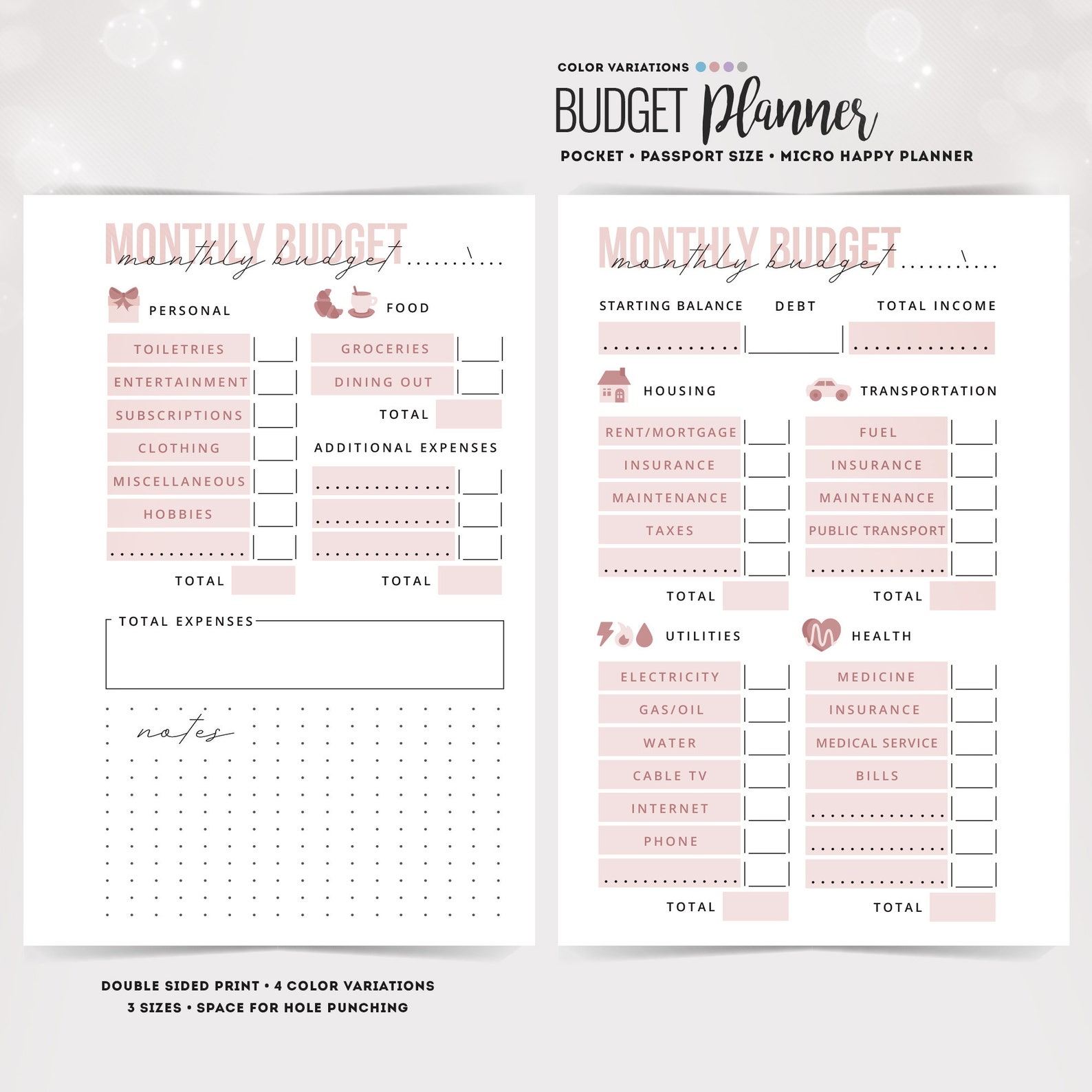 Monthly Budget, Pocket Size Budget Planner, Passport Budget Planner ...
