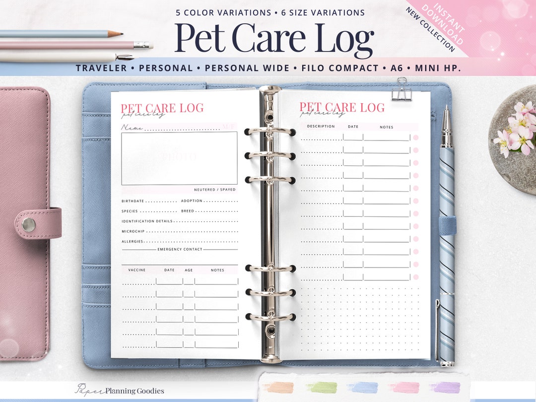 Pet Care Log Printable • Vet Visit Tracker, Vaccine Record (PDF) - Etsy