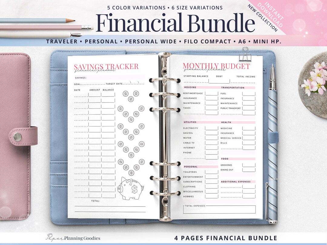 Printable Financial Planner Bundle, Budget, Expense & Savings Trackers ...