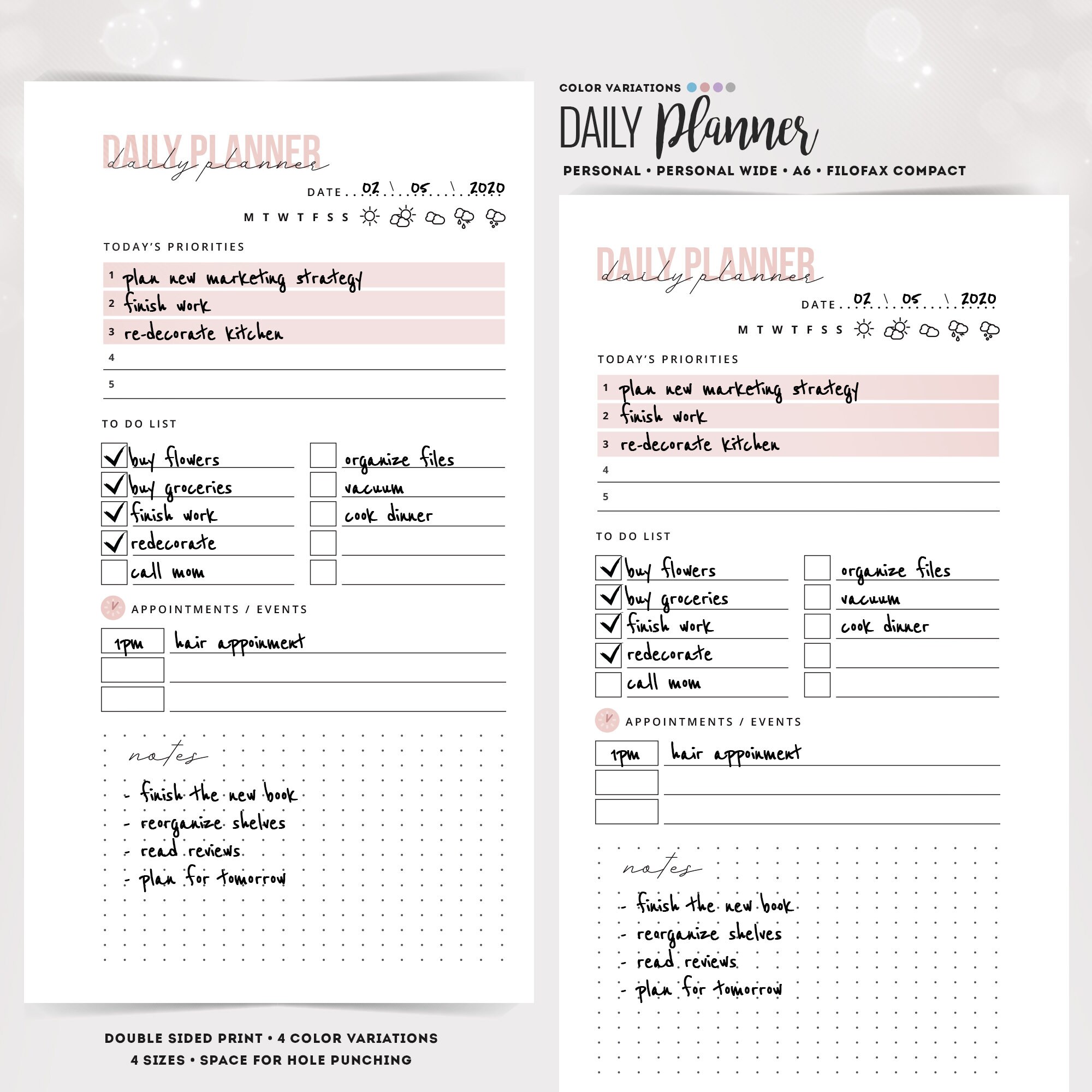 Personal Size Daily Planner A6 Daily Planner Personal Wide - Etsy
